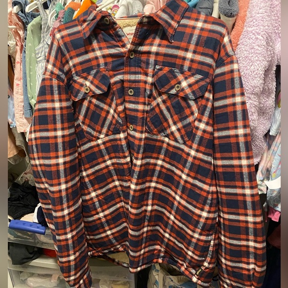 Wrangler | Shirts | Mens Flannel Jacket Xl Red Orange Blue | Poshmark
